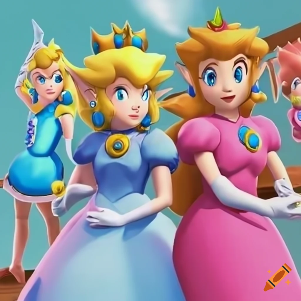 Princess peach and link in costume swap on Craiyon