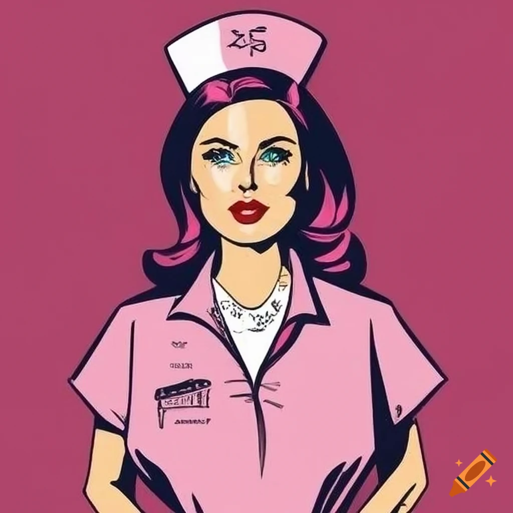 Nurse in pink dress with a pop art style on Craiyon