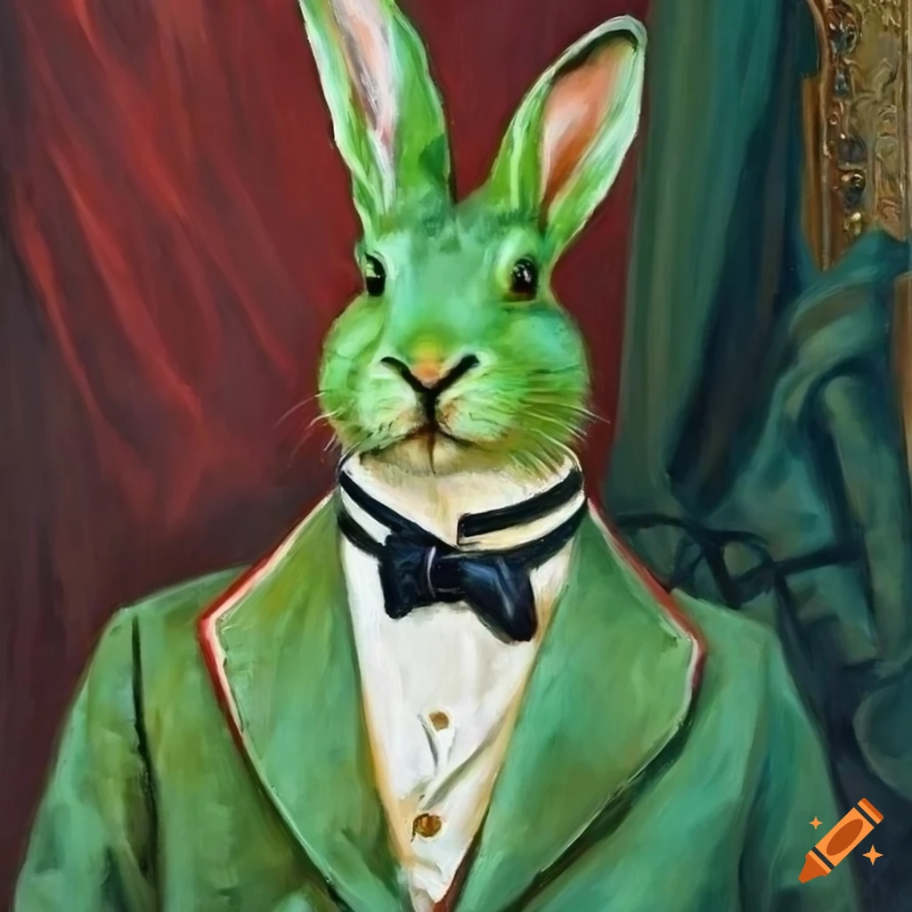 Green rabbit in formal attire at diplomatic meeting with Churchill ...