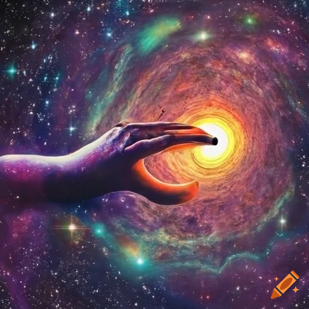 Cosmic being holding a black hole on Craiyon