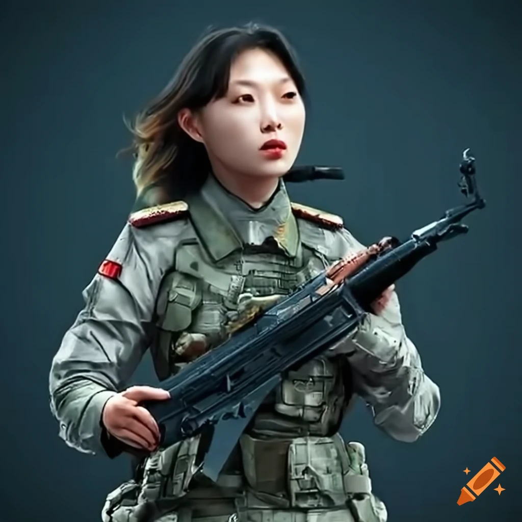 Heroic female soldier from North Korea in combat with futuristic ...