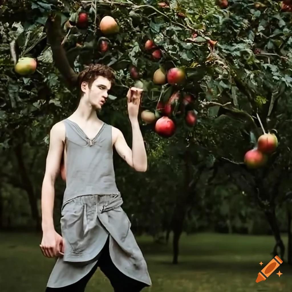 Man shaking an apple tree on Craiyon