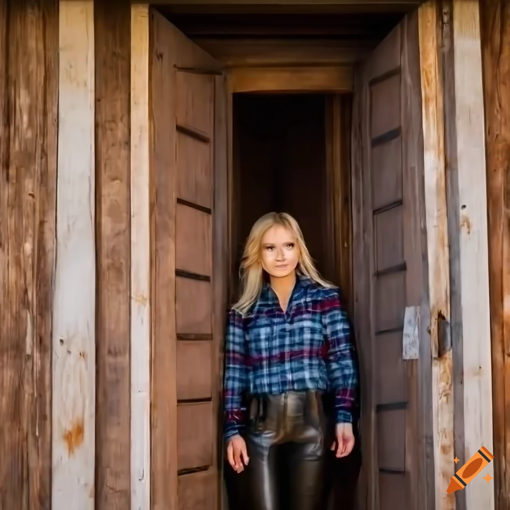 Blonde Twins In Country Plaid Shirts And High Waist Black Leather