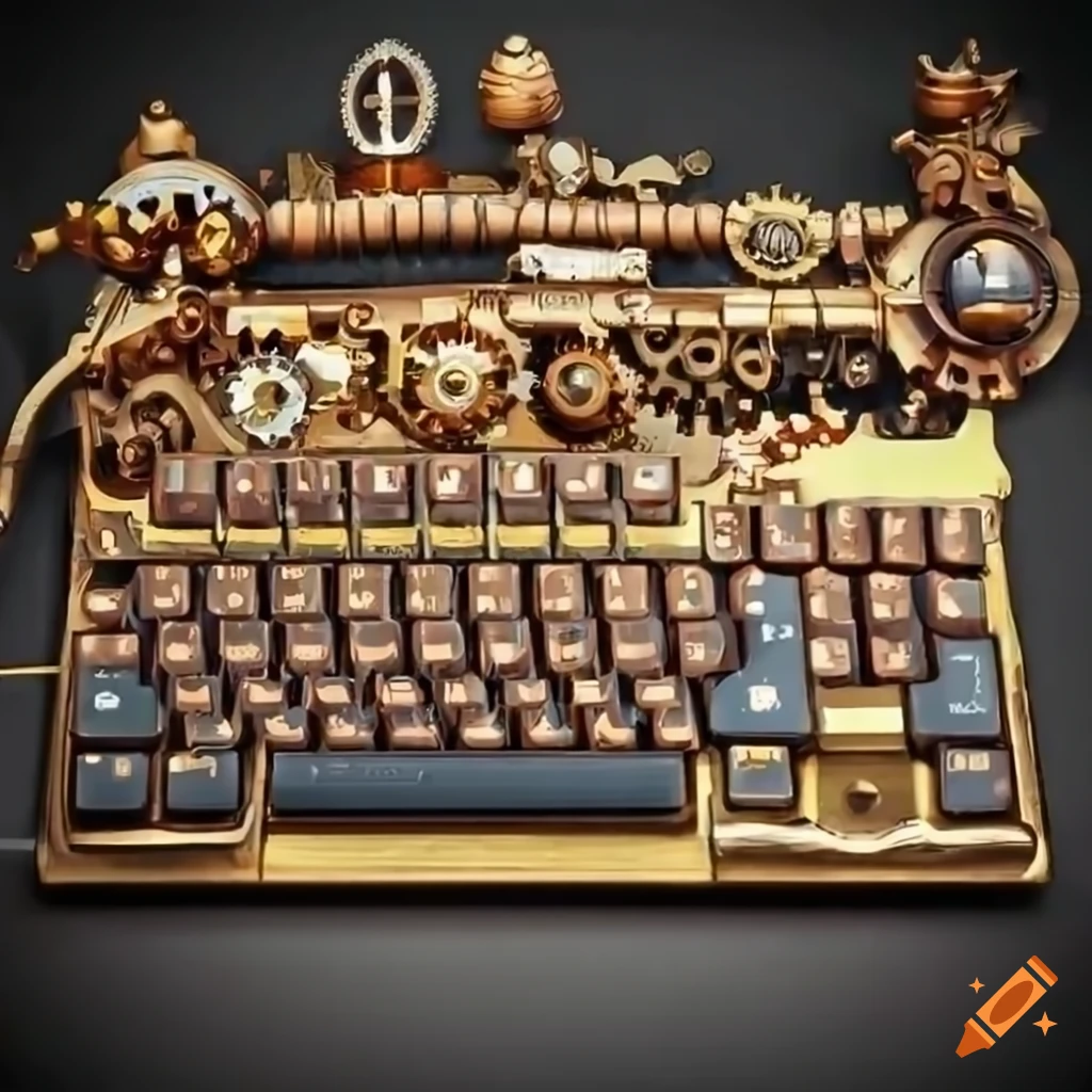 Steampunk computer keyboard with screws and mini pipes on Craiyon