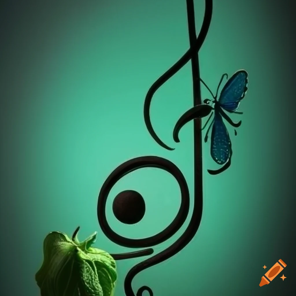 Mint green treble clef with a butterfly and rose design on Craiyon