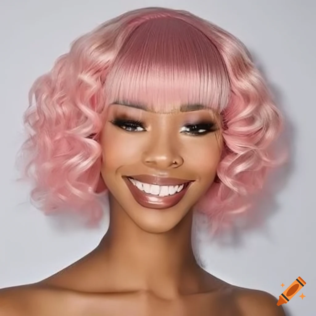 Short pale pink wig with twisty curls on Craiyon