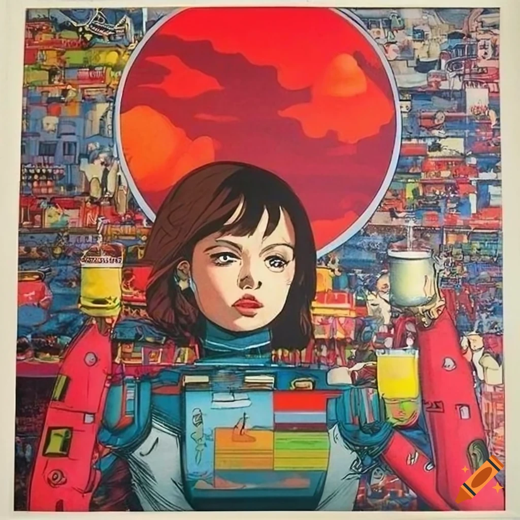 Vintage-inspired propaganda poster featuring a manga robot girl with ...