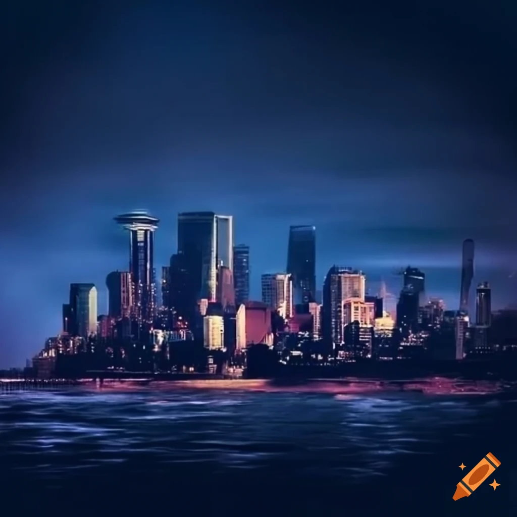 Gloomy seattle city background with happy ambiance on Craiyon