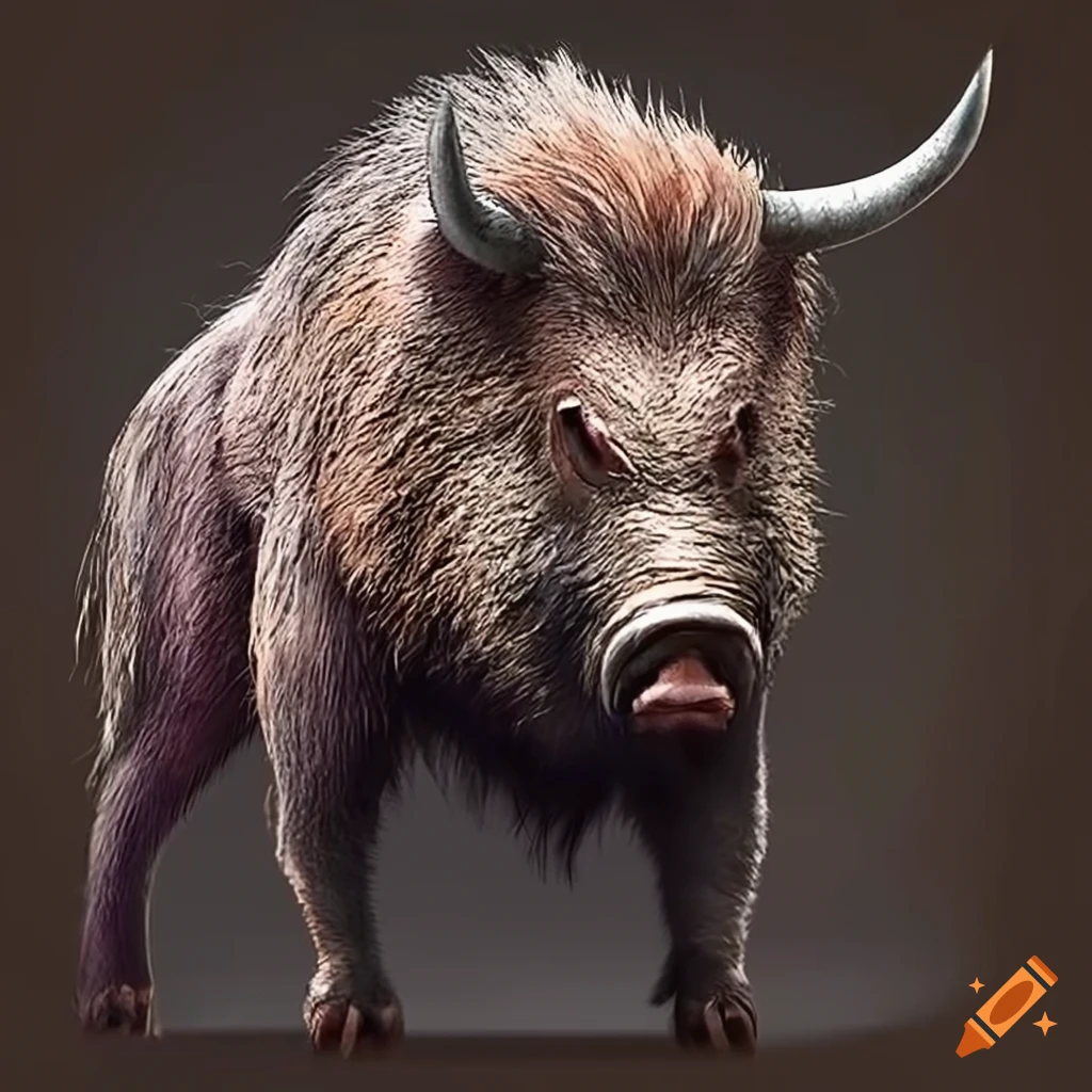 Hybrid creature of a boar and a bull on Craiyon
