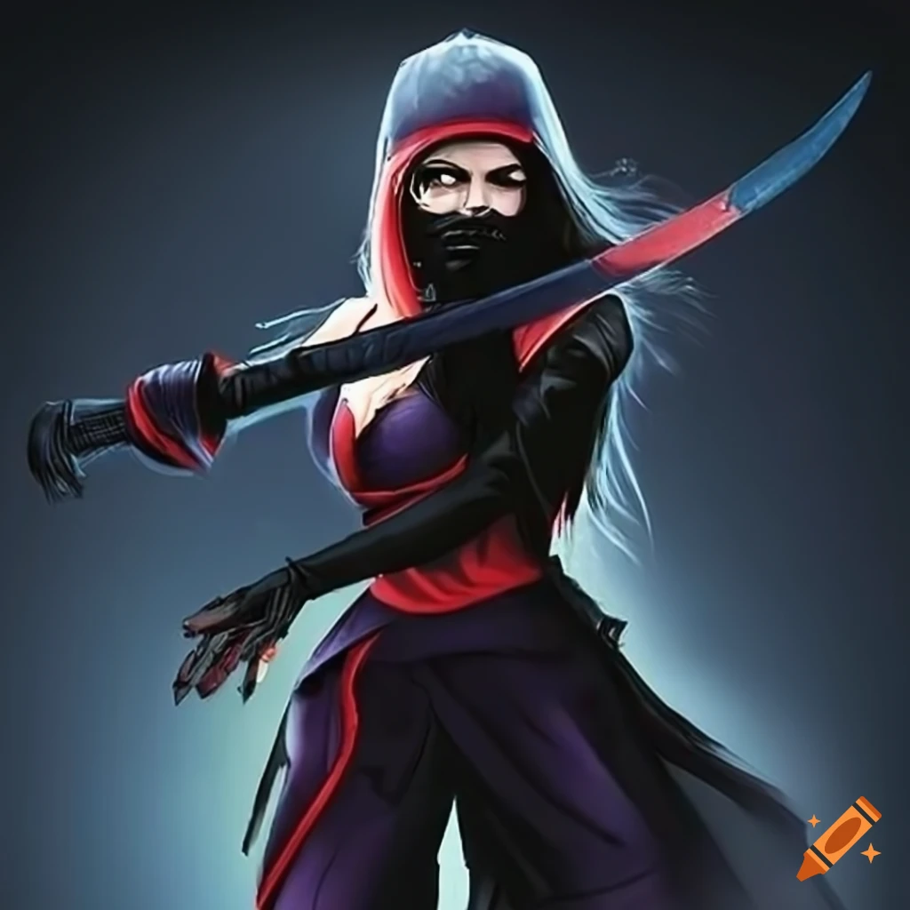 Female ninja in action on Craiyon