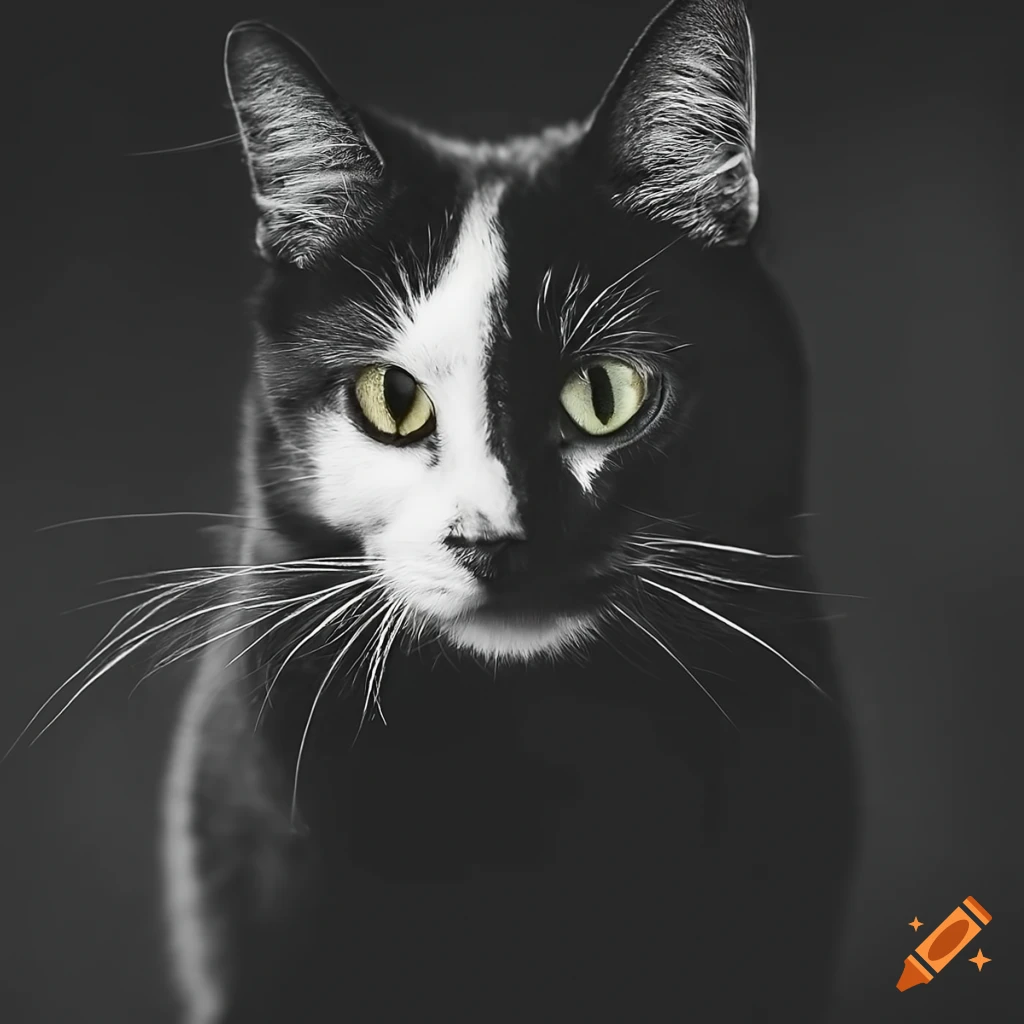 Sleek black and white feline cat in high contrast on Craiyon