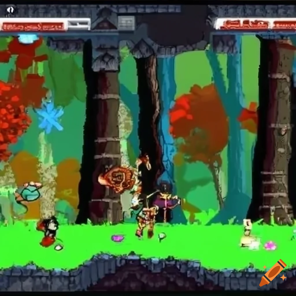 Colorful 2d cooperative video game screenshot on Craiyon