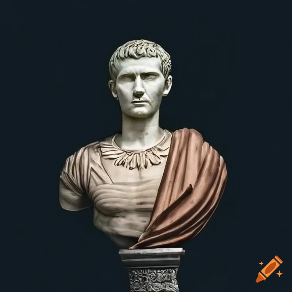 Statue of julius caesar with inscription on Craiyon