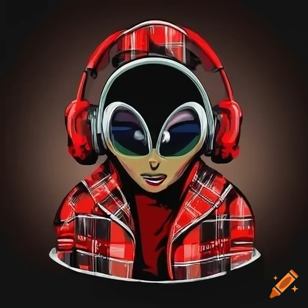 Canadian music logo with an alien DJ in a plaid jacket, headphones, and ...