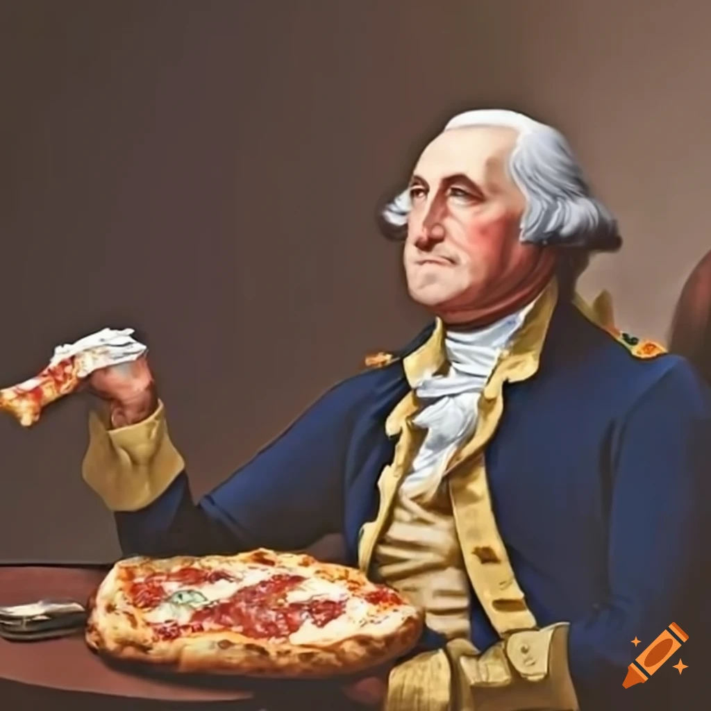 George washington eating pizza on wall street on Craiyon