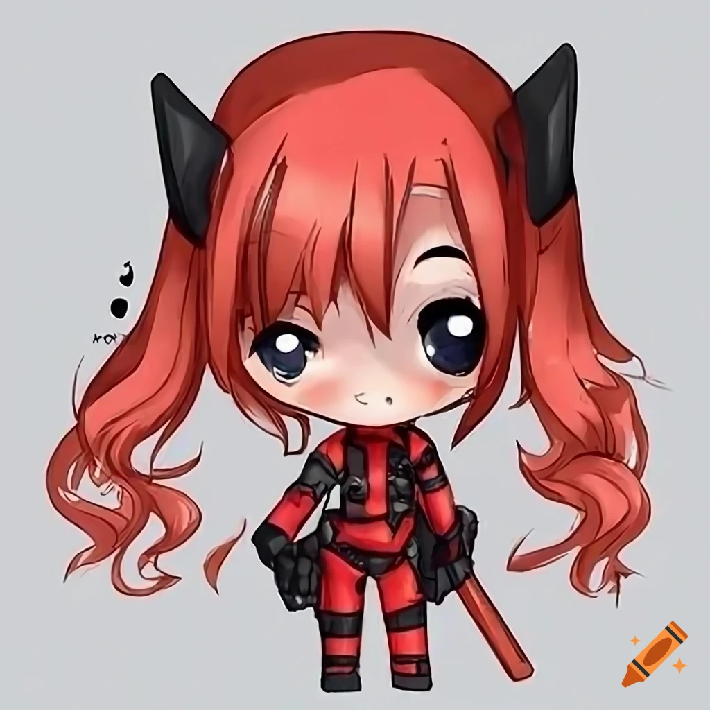Chibi anime girl in deadpool costume on Craiyon