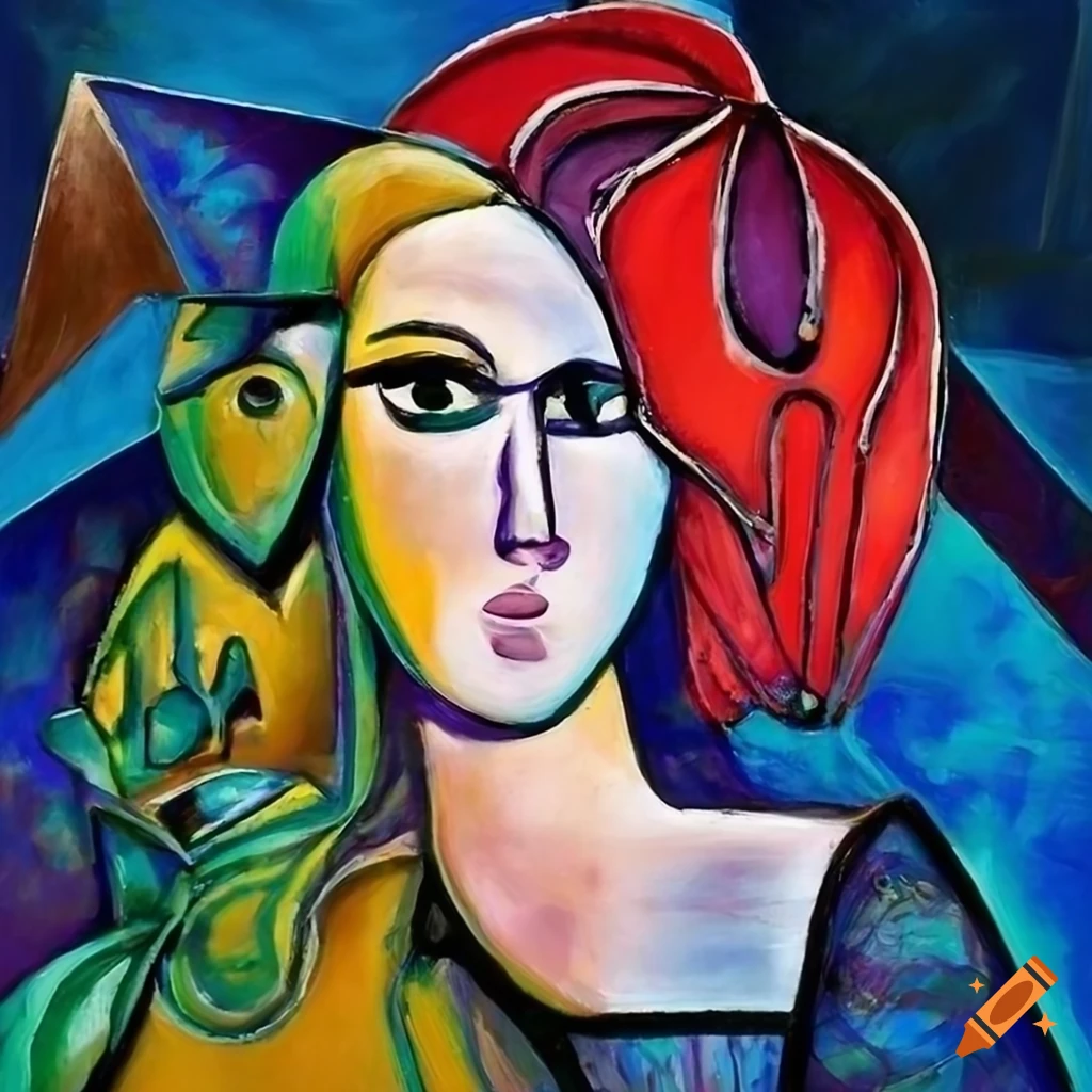 Cubist abstract portrait of a mermaid with fish features on Craiyon