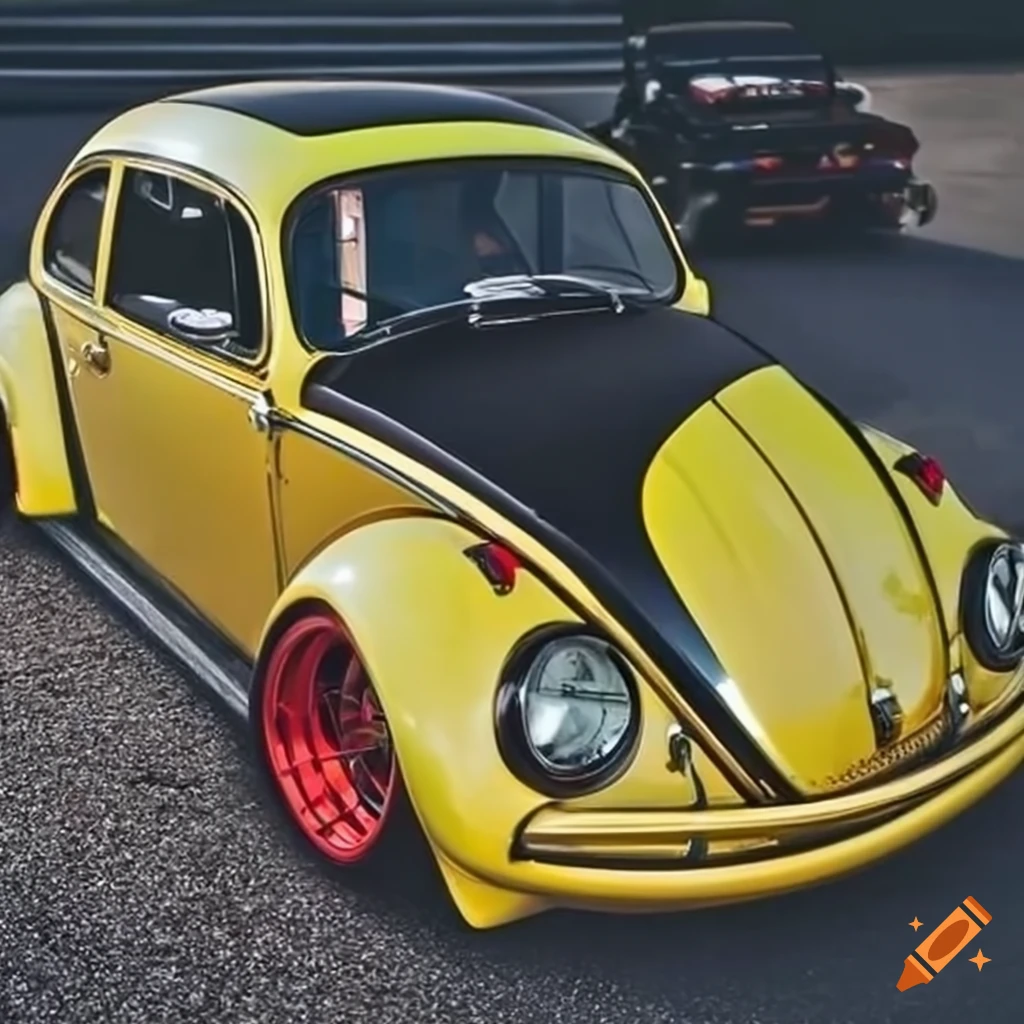 Modified vintage Volkswagen Beetle on a sunlit race track on Craiyon