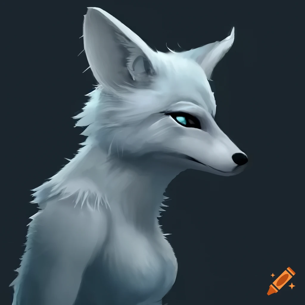 Anthropomorphic white wolf with fennec fox ears and blue eyes in ...