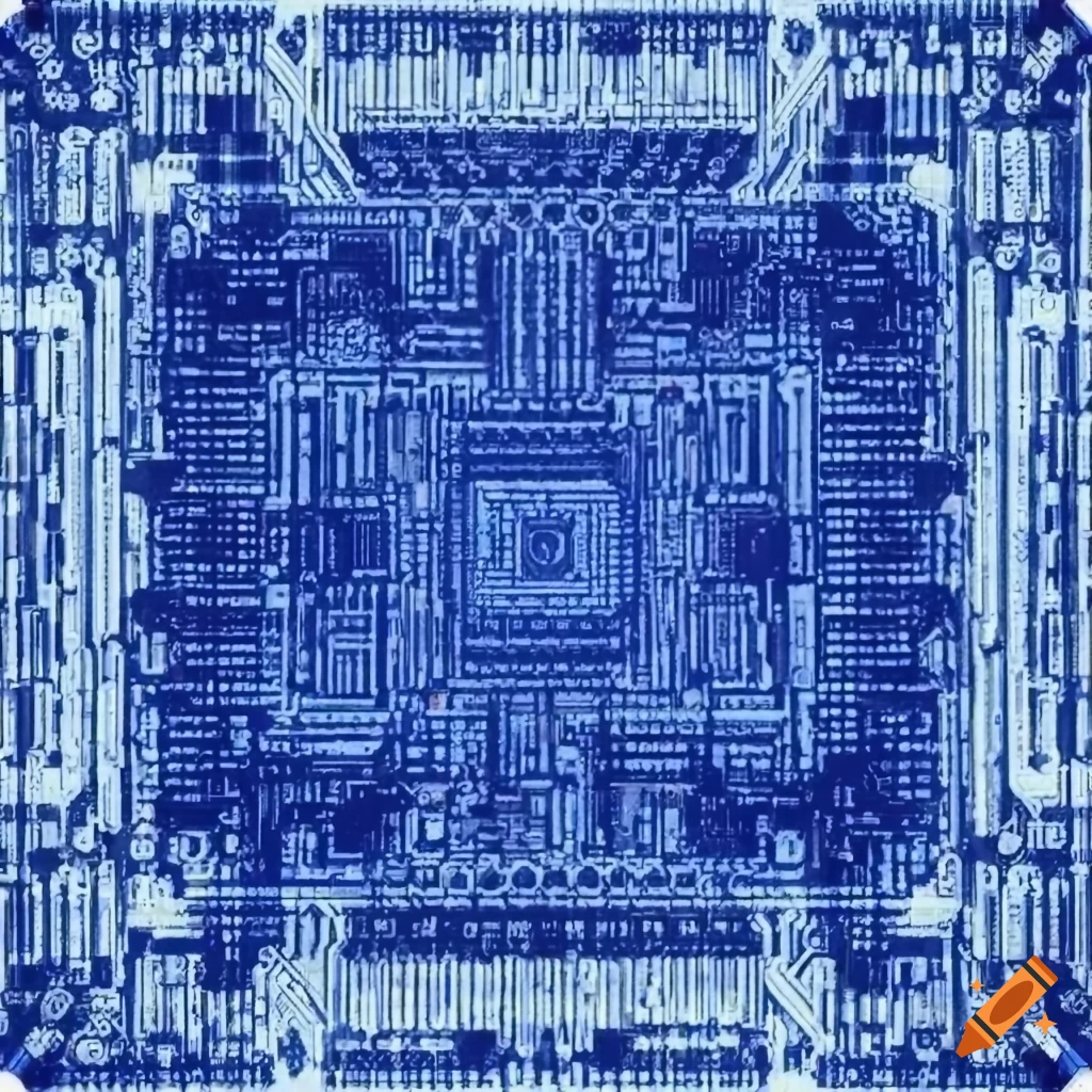 Detailed blueprint of a microprocessor on Craiyon
