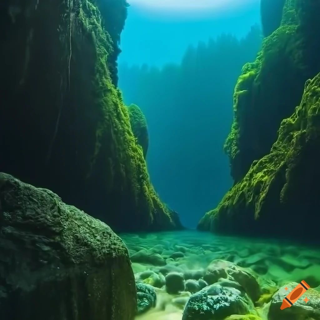 Split view of lush tropical forest above and below water in British ...