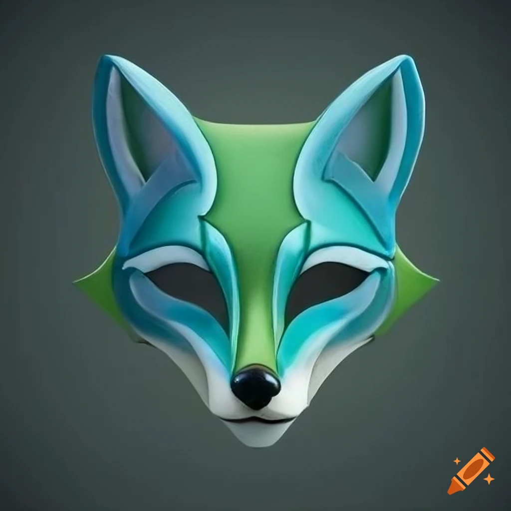 Stylized green and blue fox mask on Craiyon