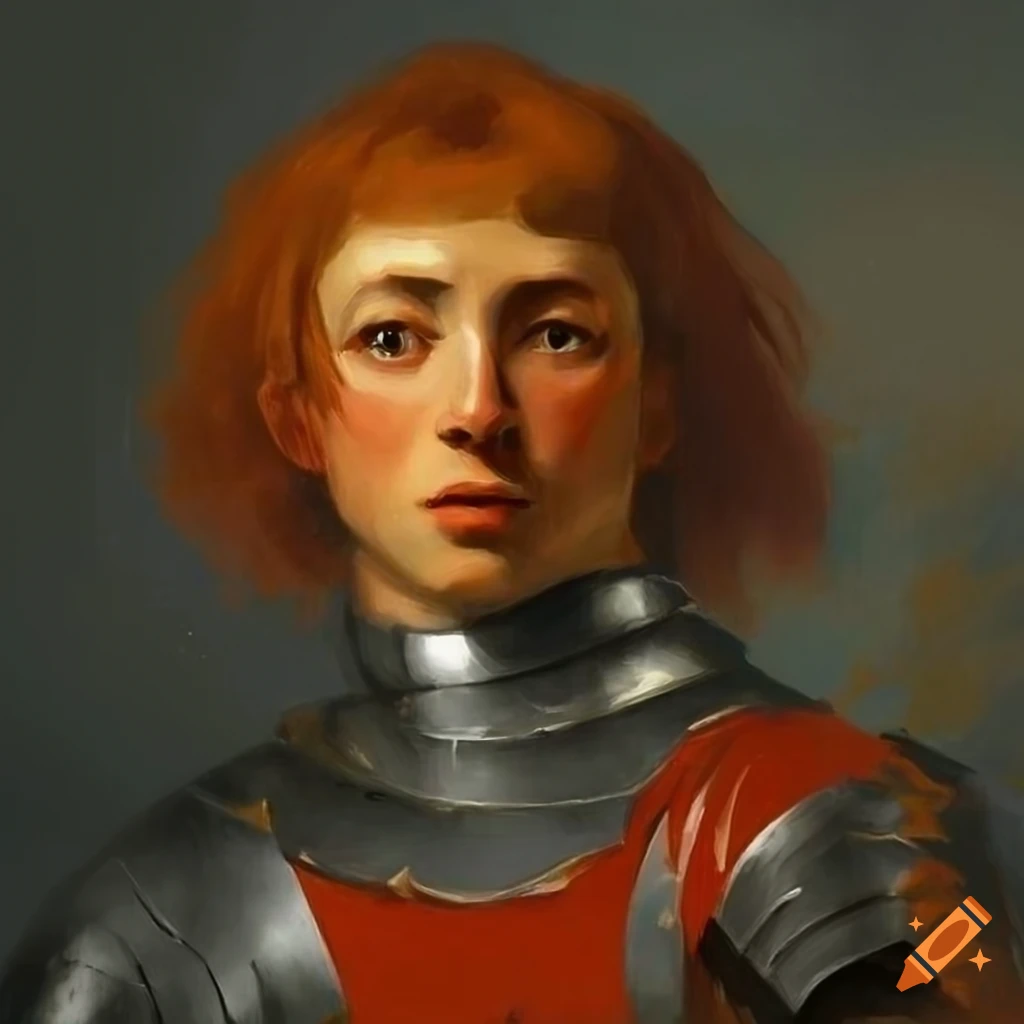 Portrait of a mysterious young man with ginger hair in knight armor on ...