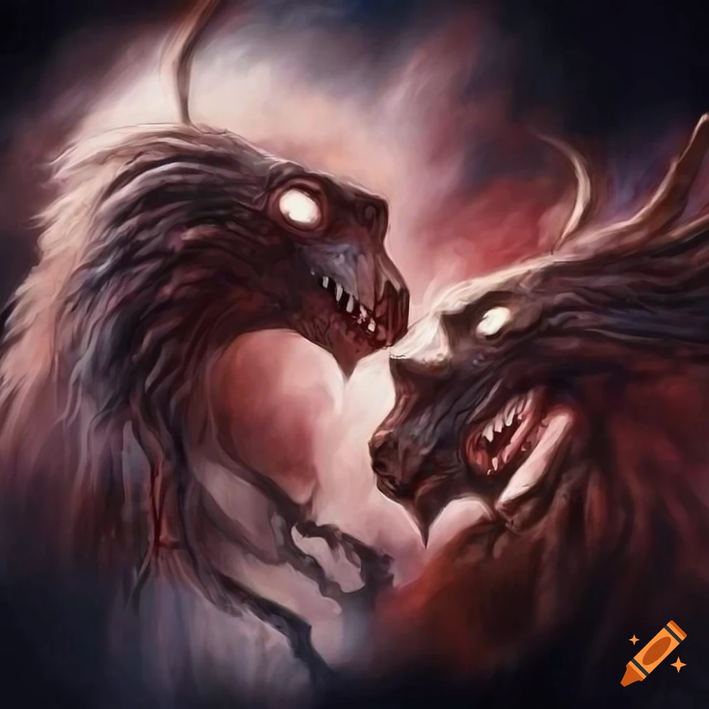 Symbolic artwork of a two-headed mythical beast representing emotional ...