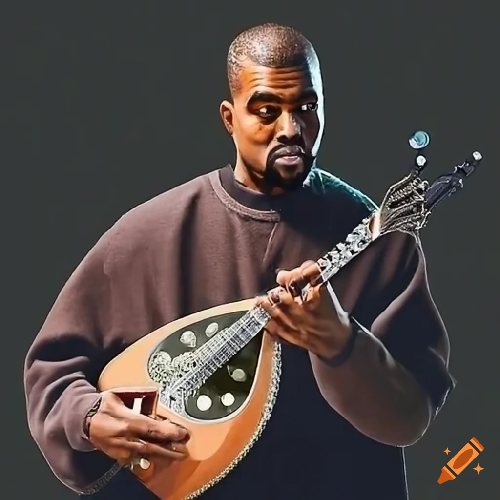 Kanye west holding a bouzouki instrument on Craiyon