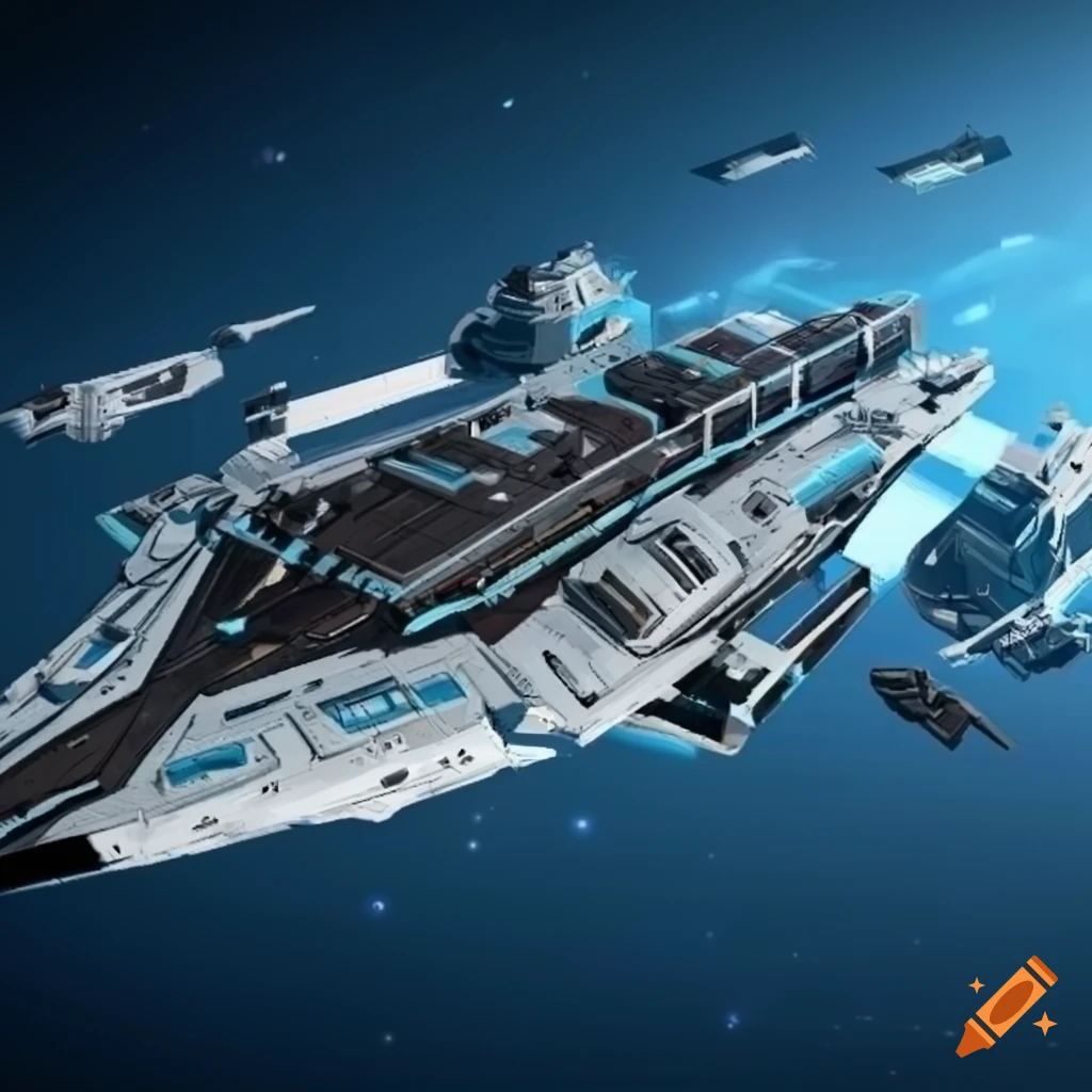 Massive sci-fi spaceship with heavy cargo and luxury passenger facilities in isometric view on ...