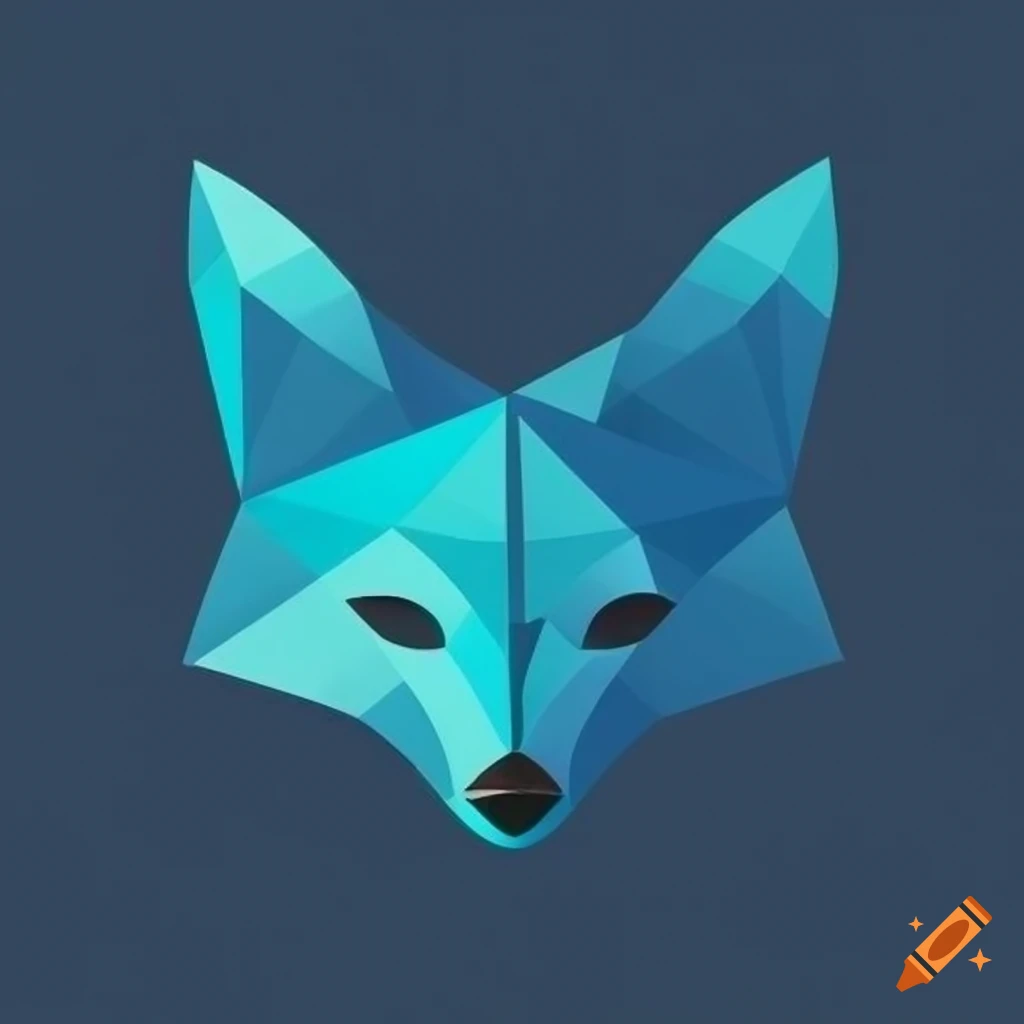 Minimalistic geometric blue fox logo created with triangles on Craiyon