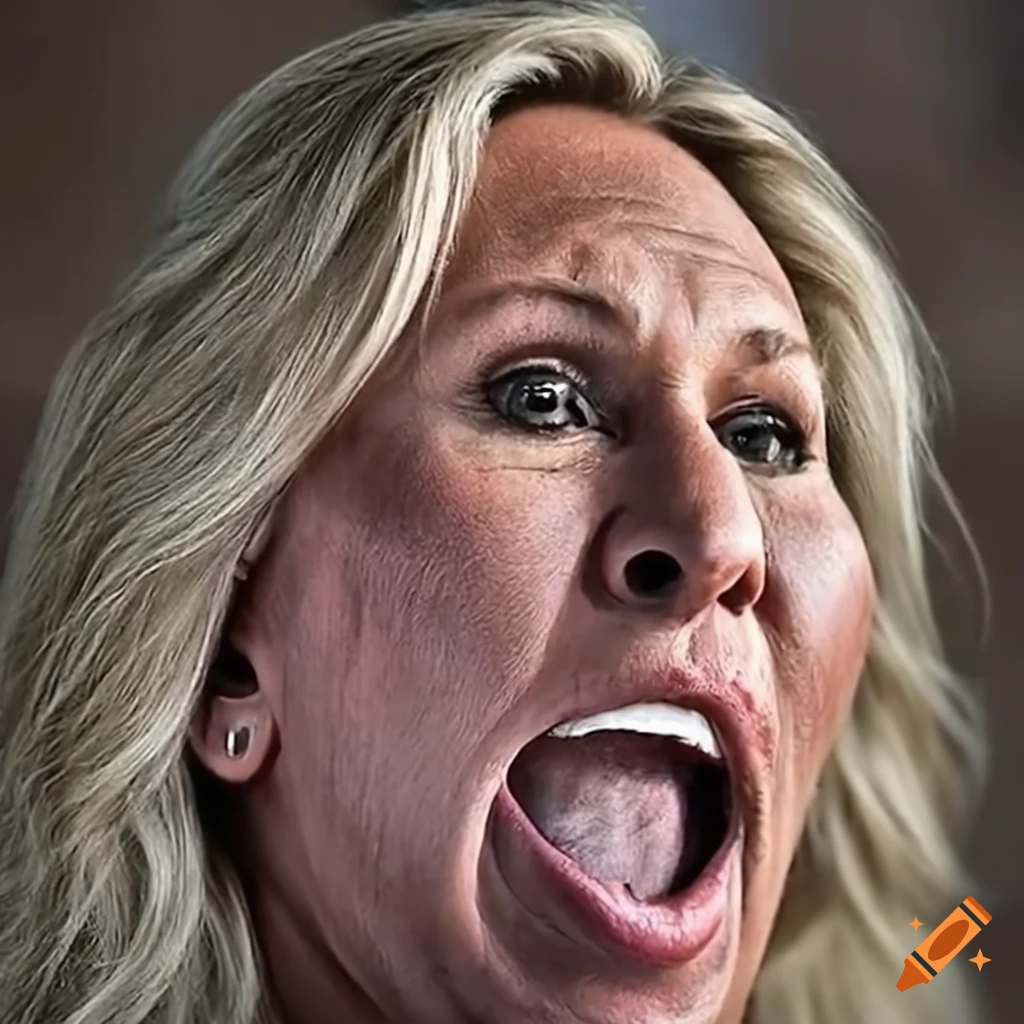 Screaming marjorie taylor greene in football jersey holding her book on ...