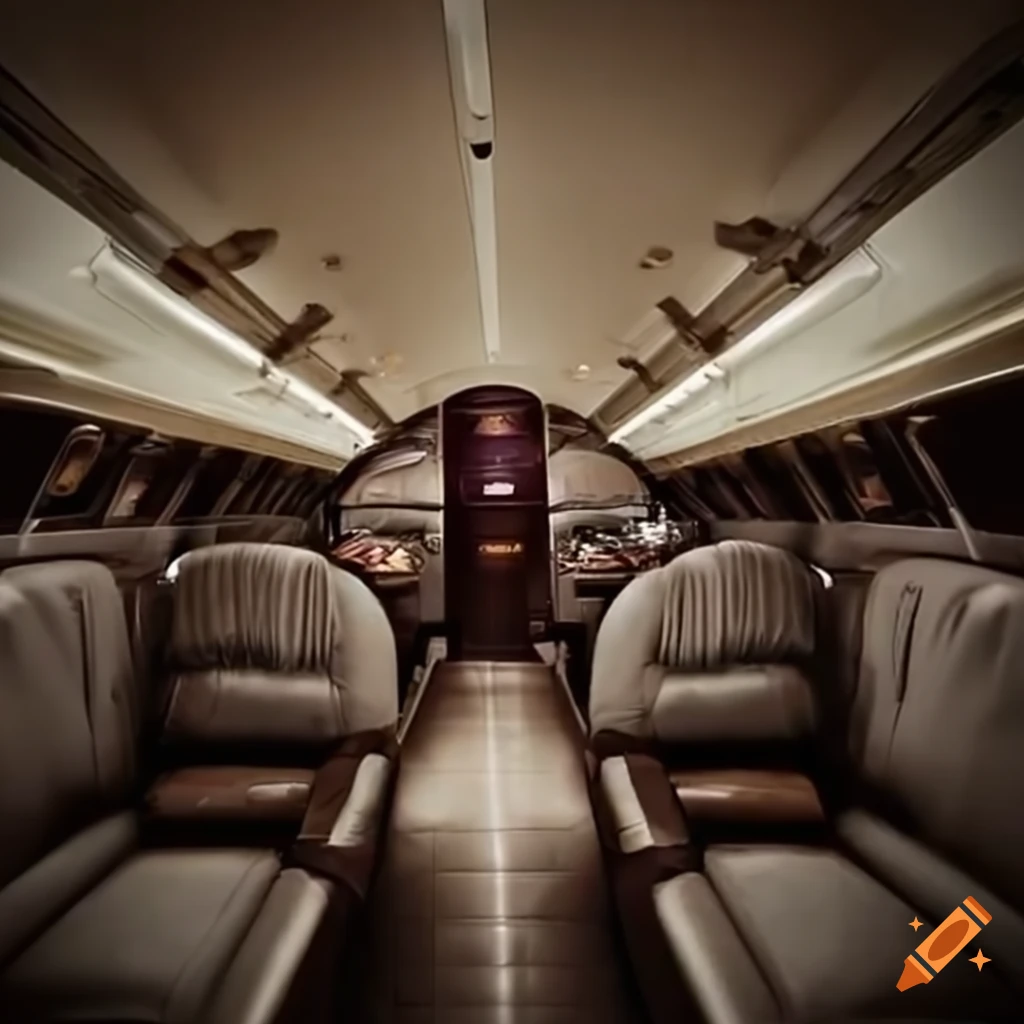 Interior of a private jet at night on Craiyon