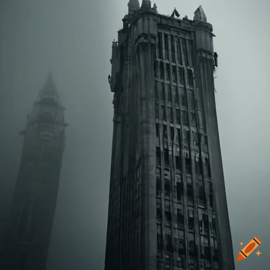Scary tall building at night on Craiyon