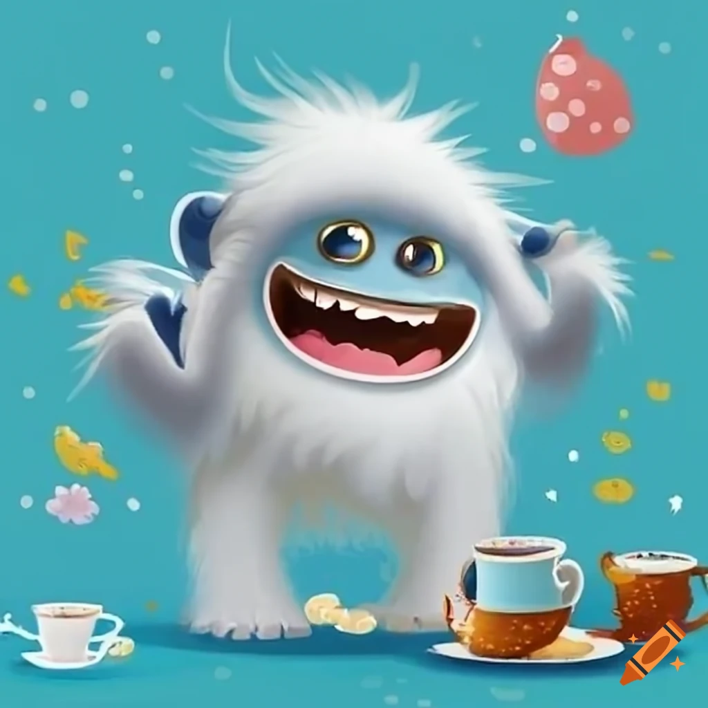 Yeti having a tea party with a toddler on Craiyon