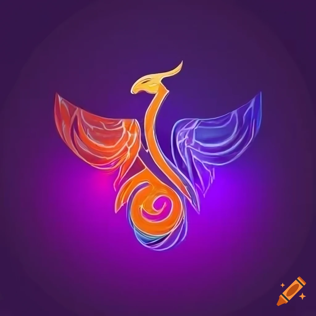 Purple and orange phoenix logo on Craiyon