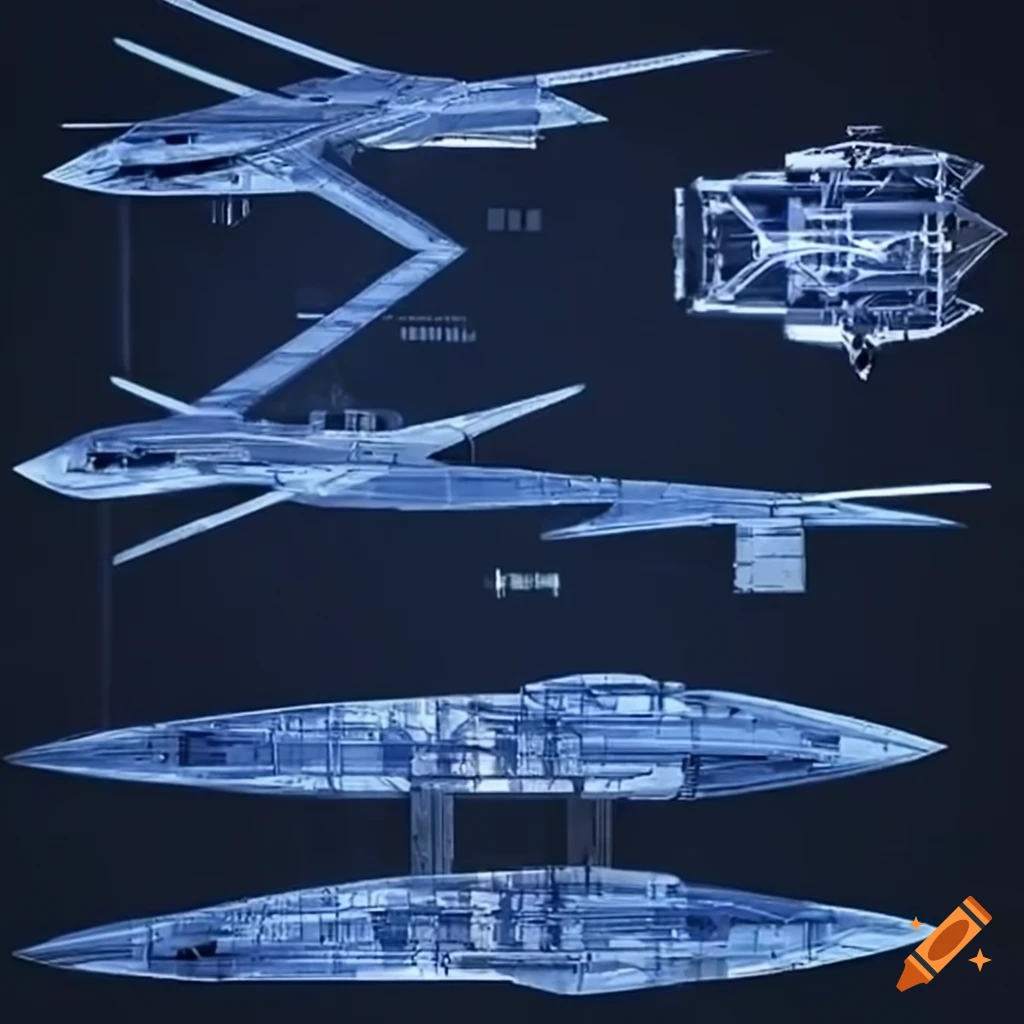 Blueprint of futuristic aerodynamic stealth fighter jet on Craiyon
