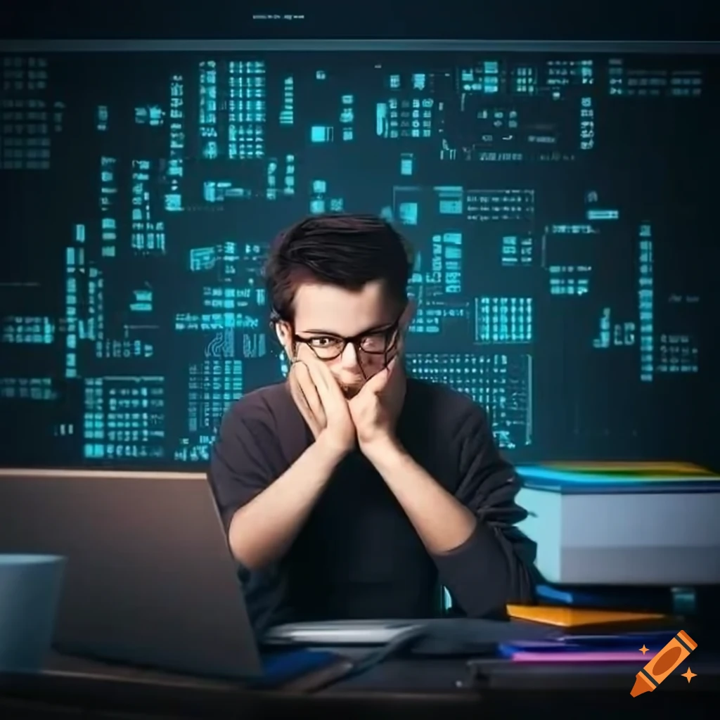 Software engineer working diligently at desk on Craiyon