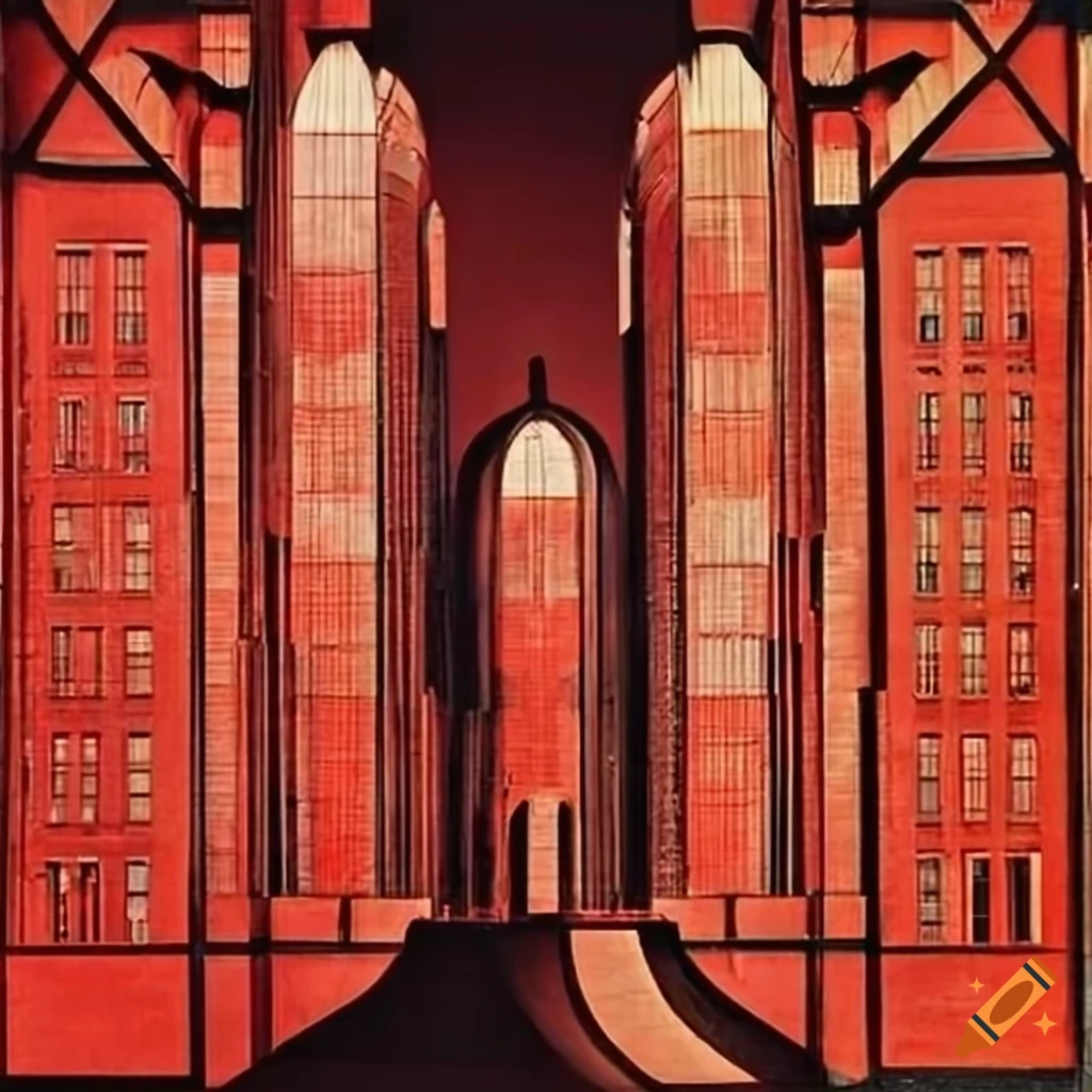 Red martian metropolis with art deco architecture in a 1920s theme on ...