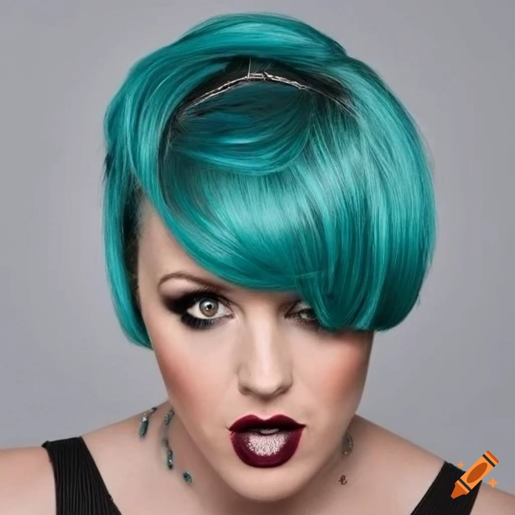 Rockabilly lucy anne kerr with teal bob hair and shocked expression on ...