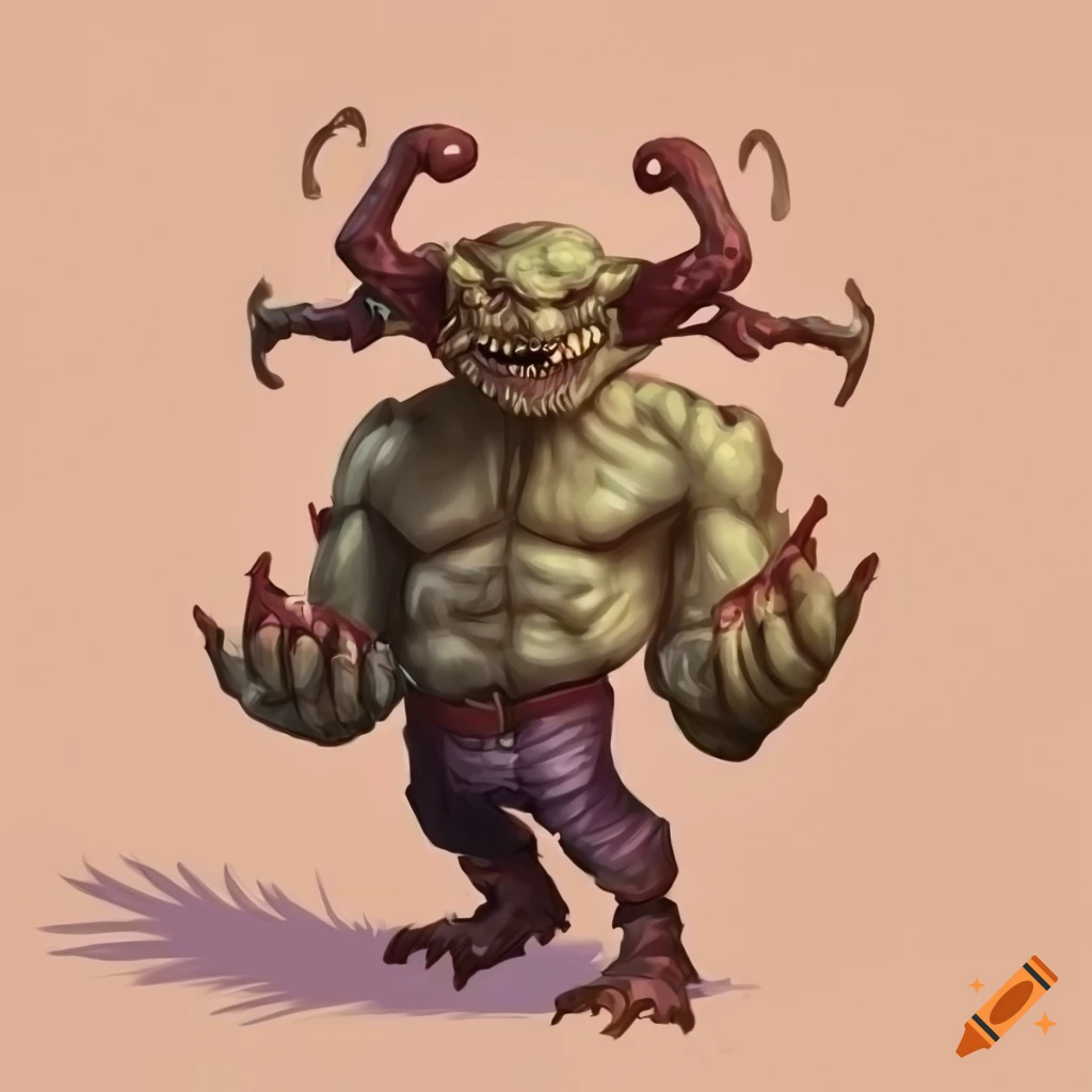 Mythical goblin creature with four arms and multiple elbows on Craiyon
