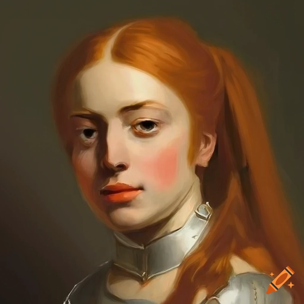 Portrait of young woman with ginger hair in knight armor on Craiyon