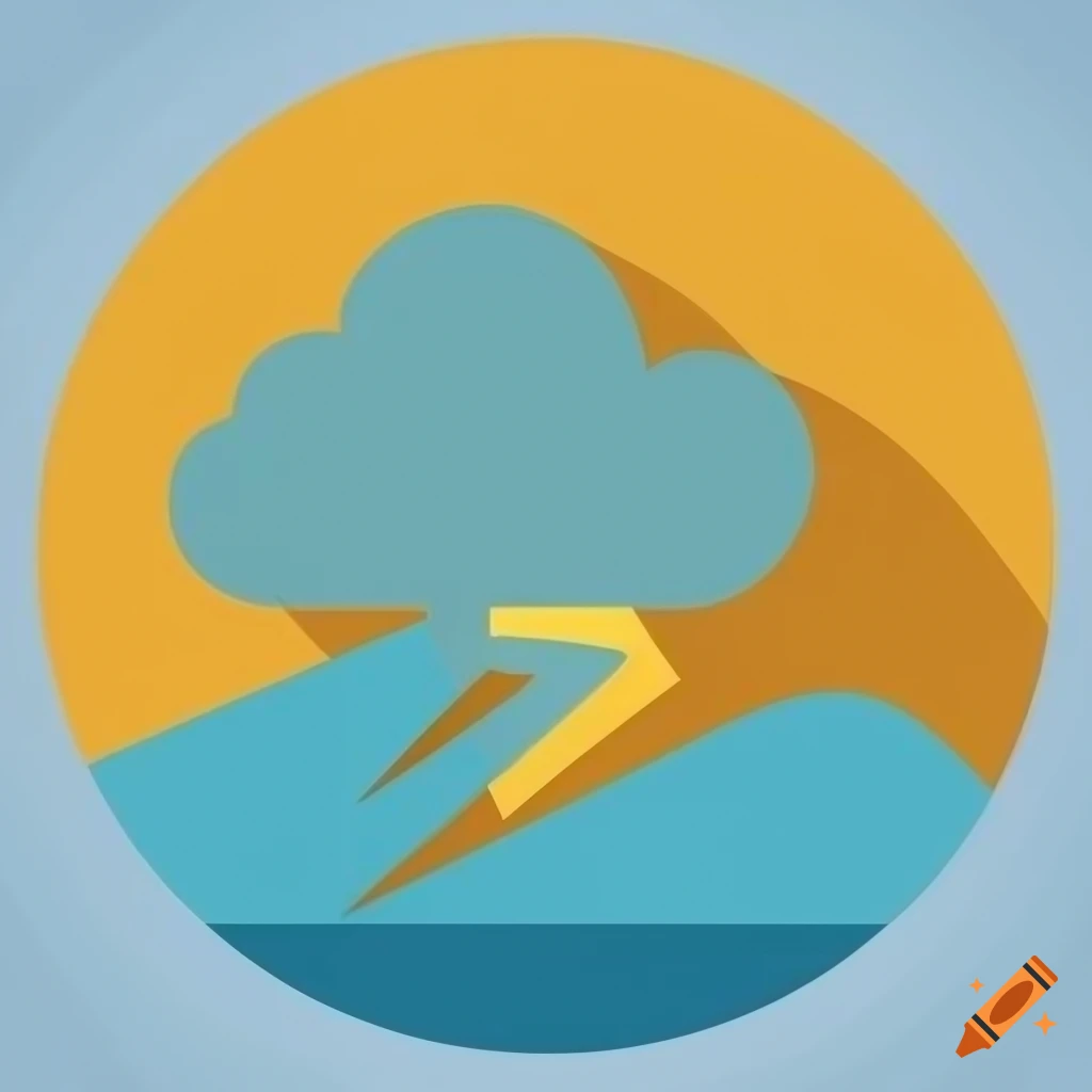 Icon of a thunder cloud on a round background in flat material design style on Craiyon
