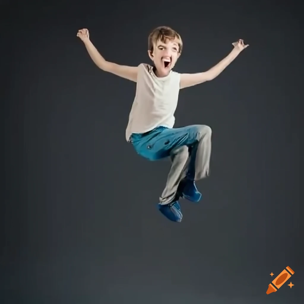 Excited boy jumping on Craiyon