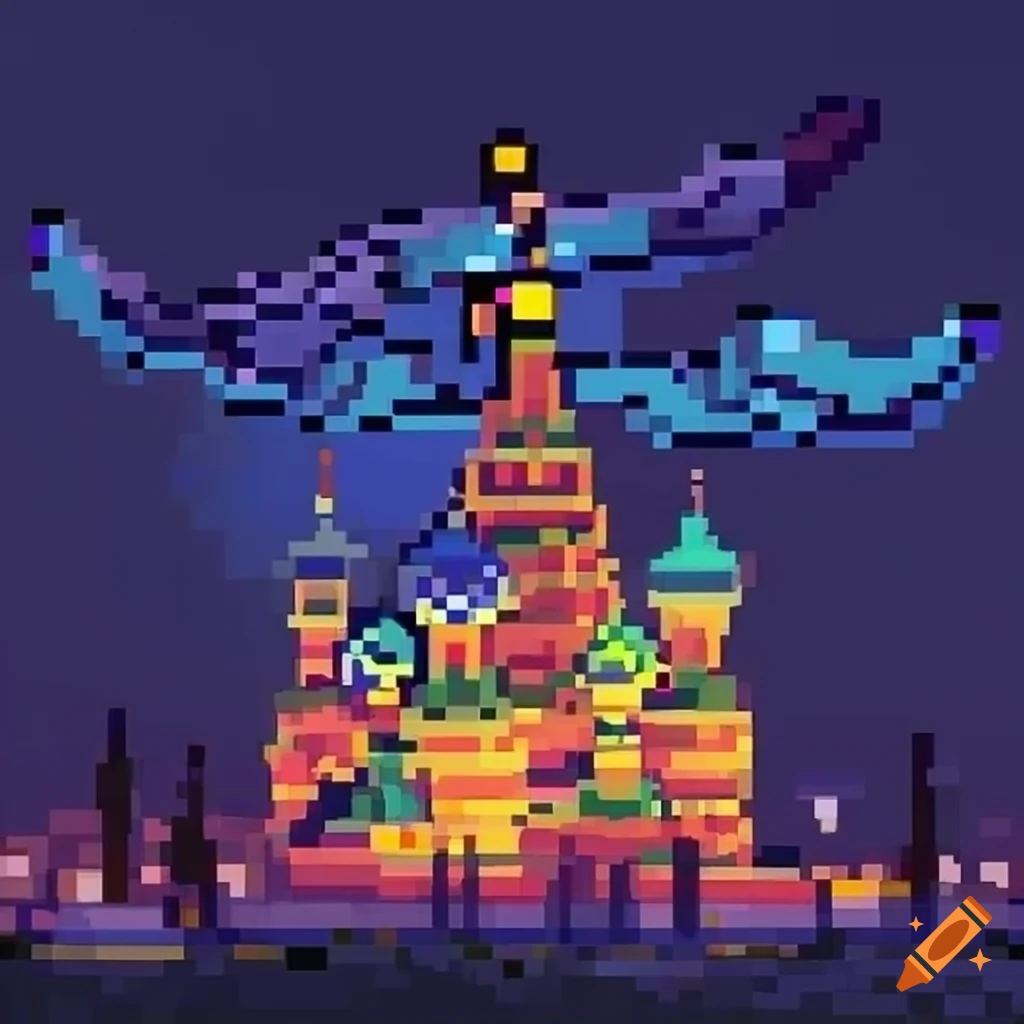 8 bit pixel art of a flying girl in moscow at night on Craiyon