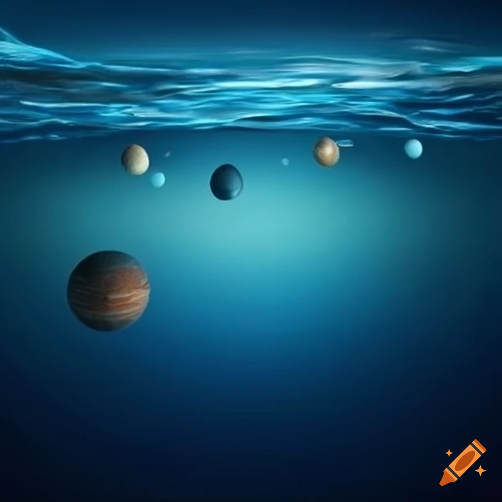 Planets swimming in the ocean on Craiyon