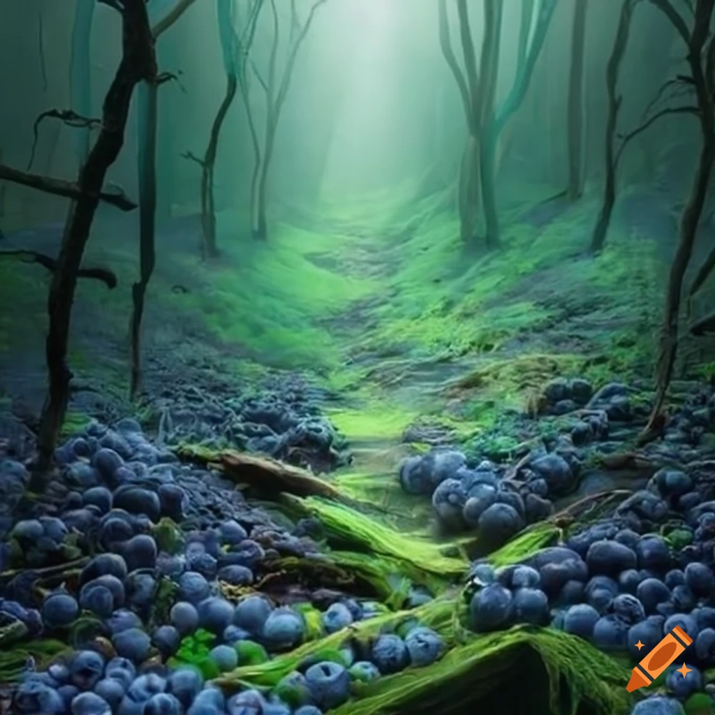 Enchanting forest with blueberries in a fantasy setting on Craiyon
