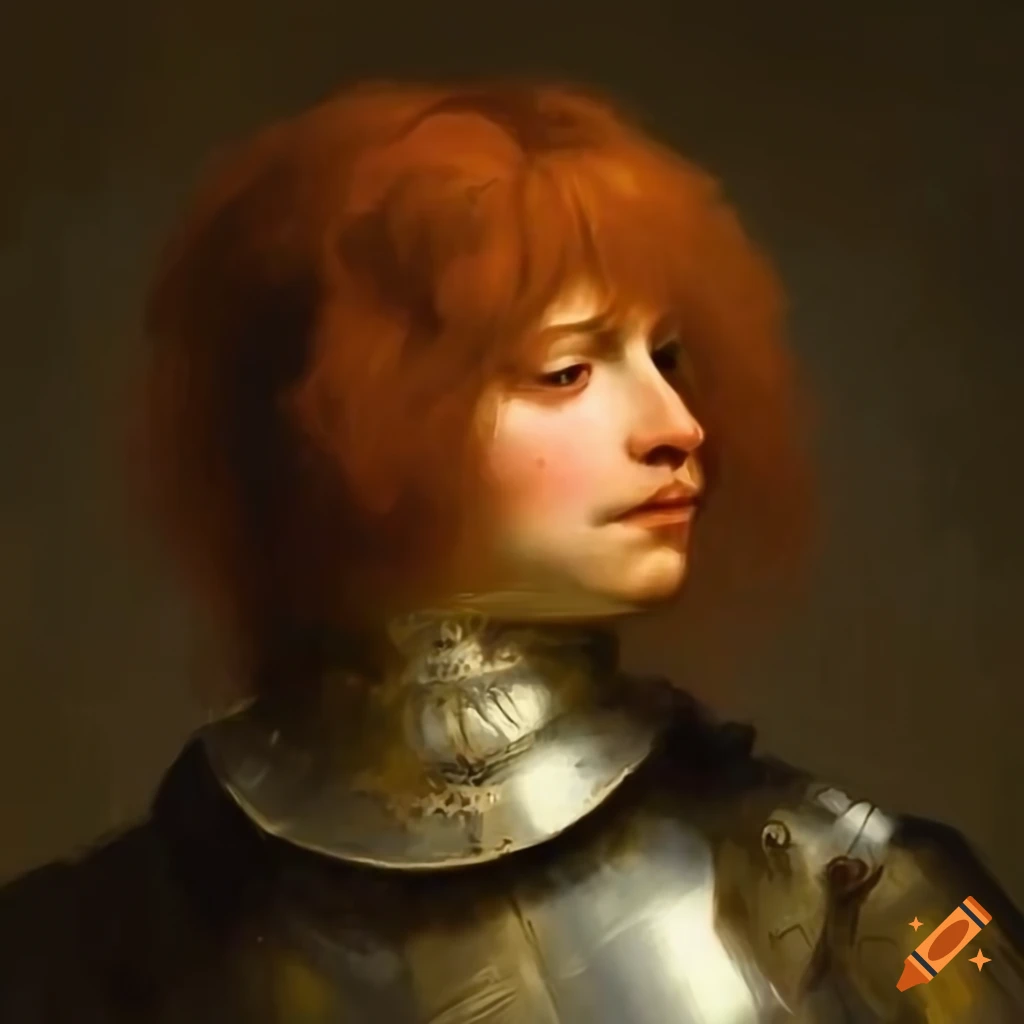 Classic painting of a mysterious young man with ginger hair in knight ...