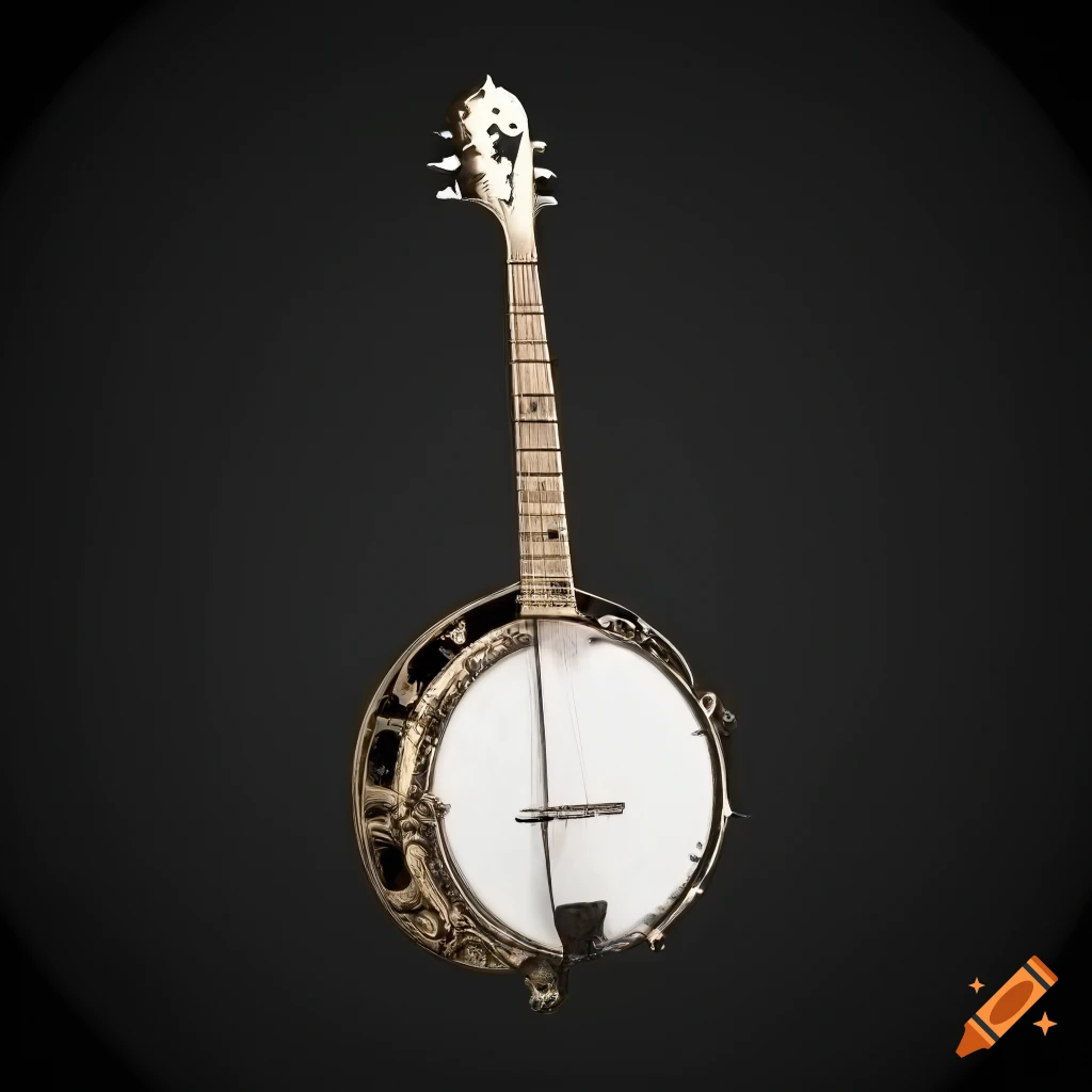 Vintage banjo in black and white render on Craiyon