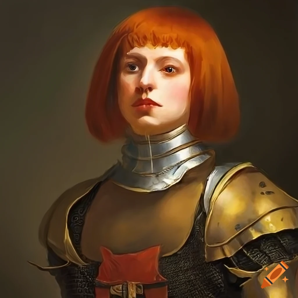 Portrait of mysterious androgynous figure in knight armor with ginger ...